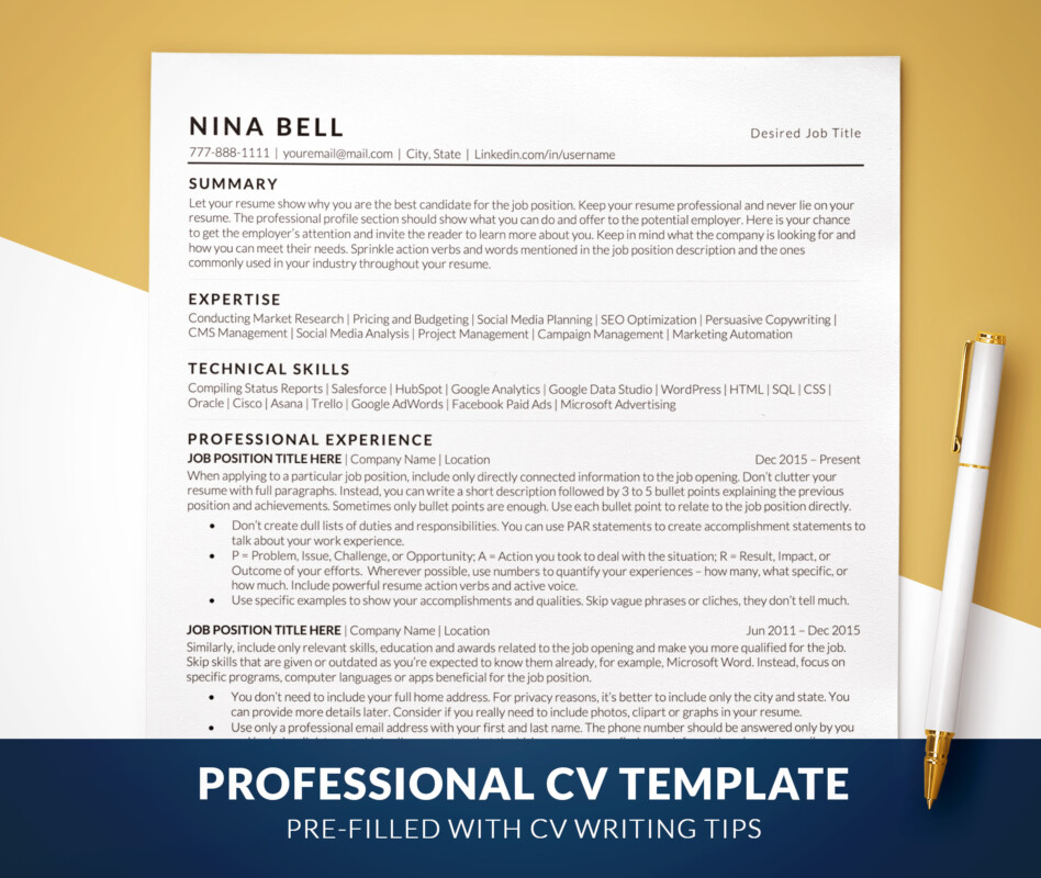 Simple ATS Friendly CV Template - Nina - BestResumes.co